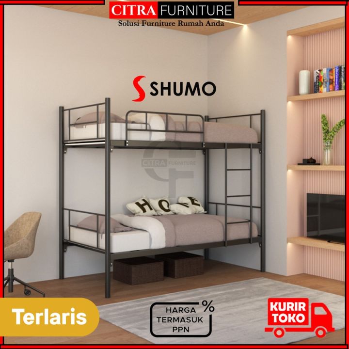 SHUMO Ranjang Tingkat Besi Kasur 120 / 120 | Bunk Bed Minimalis Susun - HITAM | Lazada Indonesia
