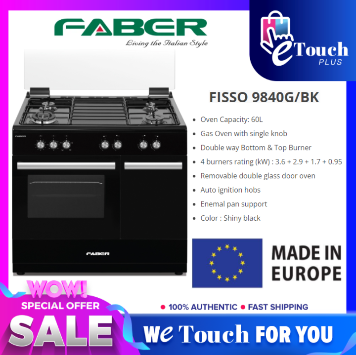 FABER Free Standing Cooker with 4 burner Electric Oven FISSO 9844E/BK ...
