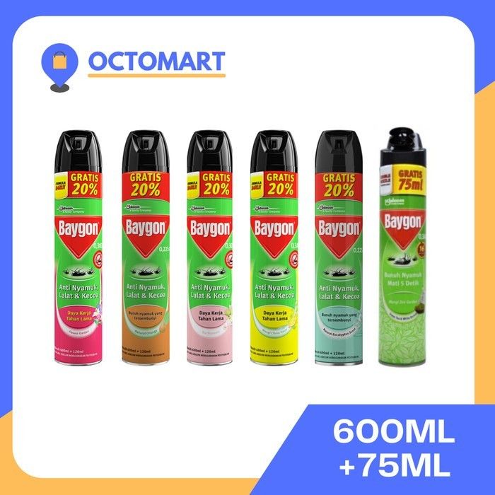 BAYGON Aerosol 675ML Obat Nyamuk Semprot 600ML + 75ML Spray 675 ML ...