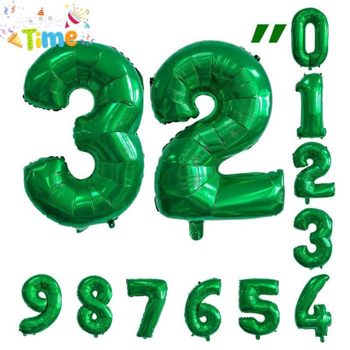 Happy Time 32inch Number Balloons Big Size Green Foil Ballons Party ...