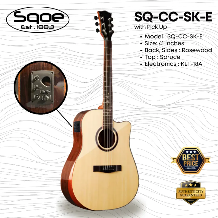 SQOE SQ-CC-SK-E 41 Inch Acoustic Guitar with Sqoe KLT-18A pick up w Arm Bevel ( SQCCSK / SQ CC ...