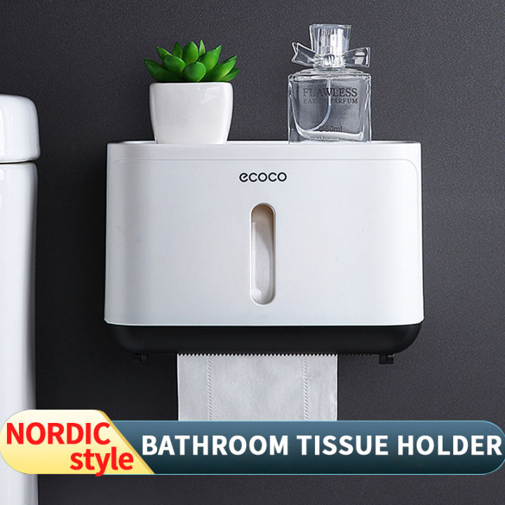 Bathroom Tissue Holder Organizer, with Adhesive Wall Mounted ,Punch ...