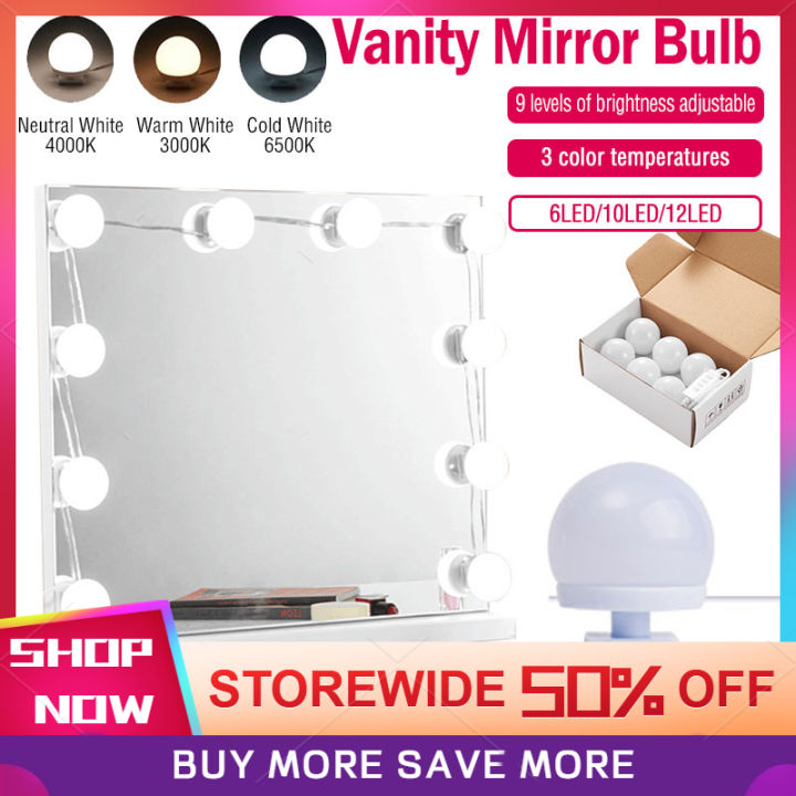 Light Bulb Mirror LED Makeup Mirror Light Bulb Hollywood Vanity Lights ...