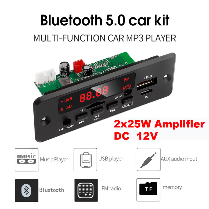 2x25W Amplifier 12V Decoder Board Bluetooth 5.0 MP3 WMA Decoder Board ...