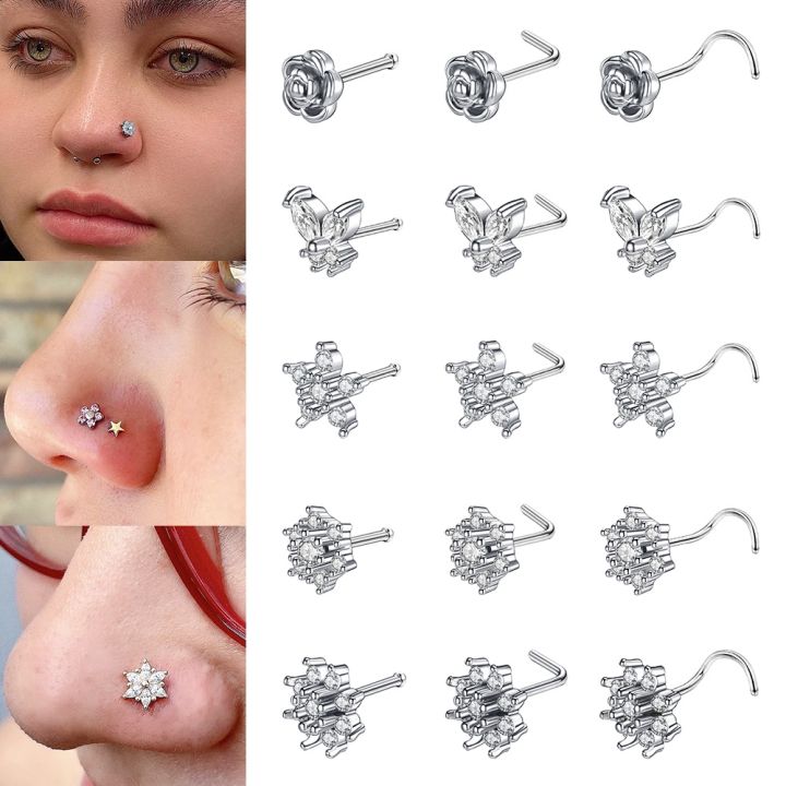 ZS 1 Piece 20G Copper Nose Piercings Bee Flower Butterfly Stainless ...