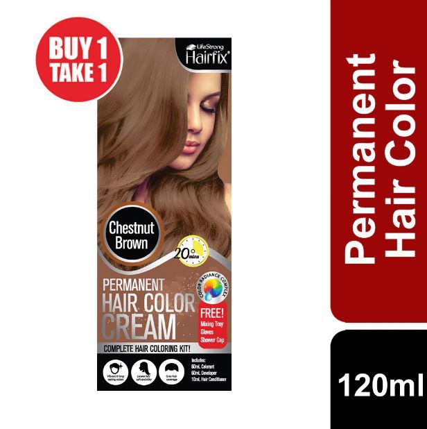 HAIRFIX PERMANENT HAIR COLOR CREAM KIT CHESTNUT BROWN 120ML ( BUY 1 ...