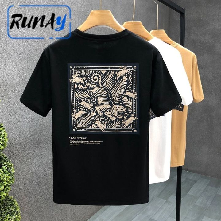 เสื้อยืดผู้ชายแขนสั้นขนาดใหญ่ยี่ห้อ RUNAY เสื้อยืดแฟชั่นอเนกประสงค์ ...