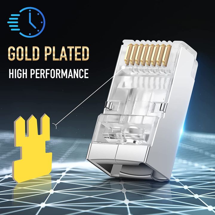 Shielded RJ45 Cat6 Cat 6A Connectors - Pass Through Connector Gold ...