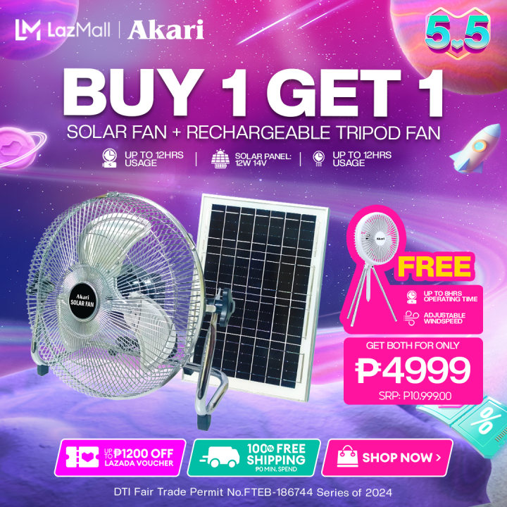 Akari 16" Solar Rechargeable Fan ASF-16 with freebies | Lazada PH
