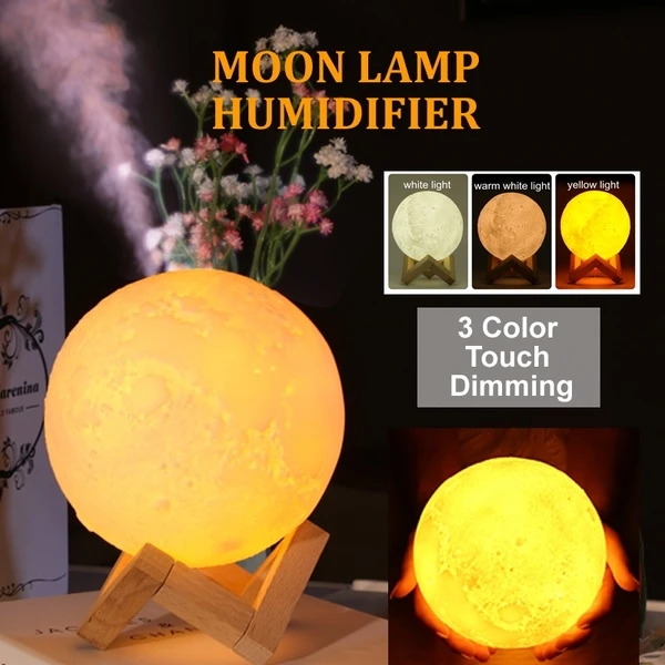 3D Moon Lamp Air Humidifier 880ml 3 Color Variations LED Night Light ...