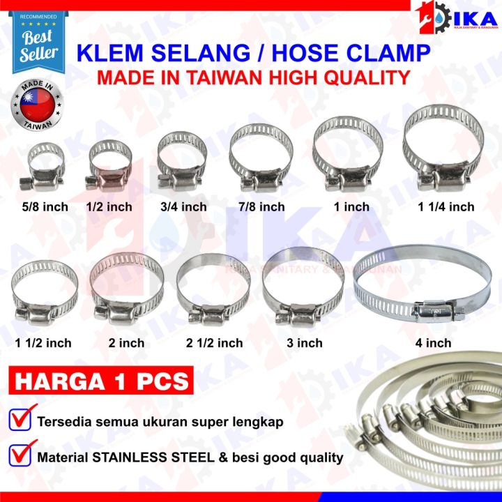Klem Selang / Hose Clamp 1/2 5/8 7/8 3/4 1 11/2 2 21/2 3 4 made in ...