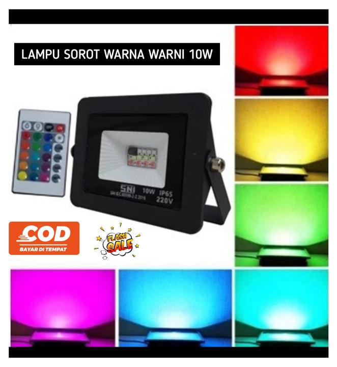 Lampu sorot RGB 10w Led full color warna warni 10 w watt flood light outdoor Remote Taman ...