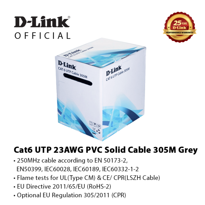 D-Link Cat6 UTP 23AWG PVC Solid Cable 305M Grey | Lazada.co.th