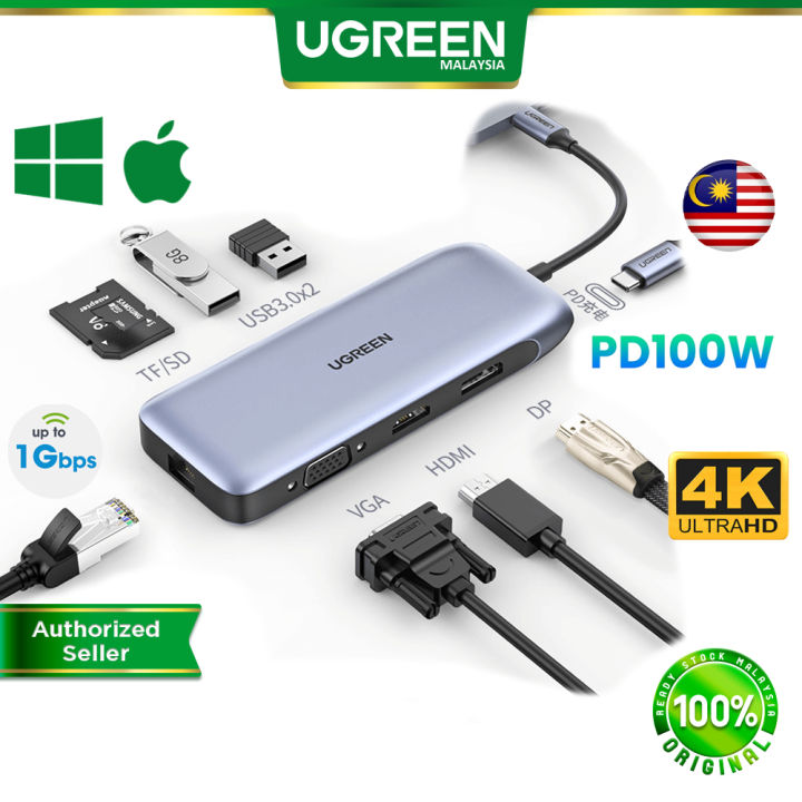 UGREEN 9 IN 1 USB C Multifunction Adapter With HDMI DP VGA USB3.0x2 ...