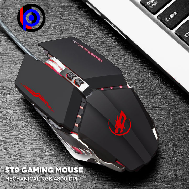 ManilaABC ST9 Mechanical Gaming mouse 4800DPI 6 Buttons 4 Color LED ...