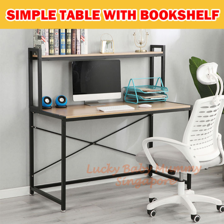Simple Table with Bookshelf Computer Table Study Desk Bedroom Student ...