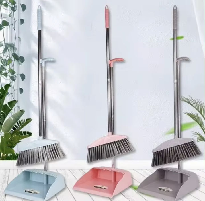 2 in1 Folding Broom Dustpan Set Windproof Floor Broom Sweeper with Comb Teeth Brush Long Handle ...