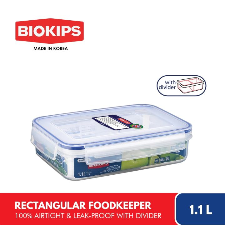 Biokips Rectangular Food Storage Container with 3 Compartments 1.1L ...