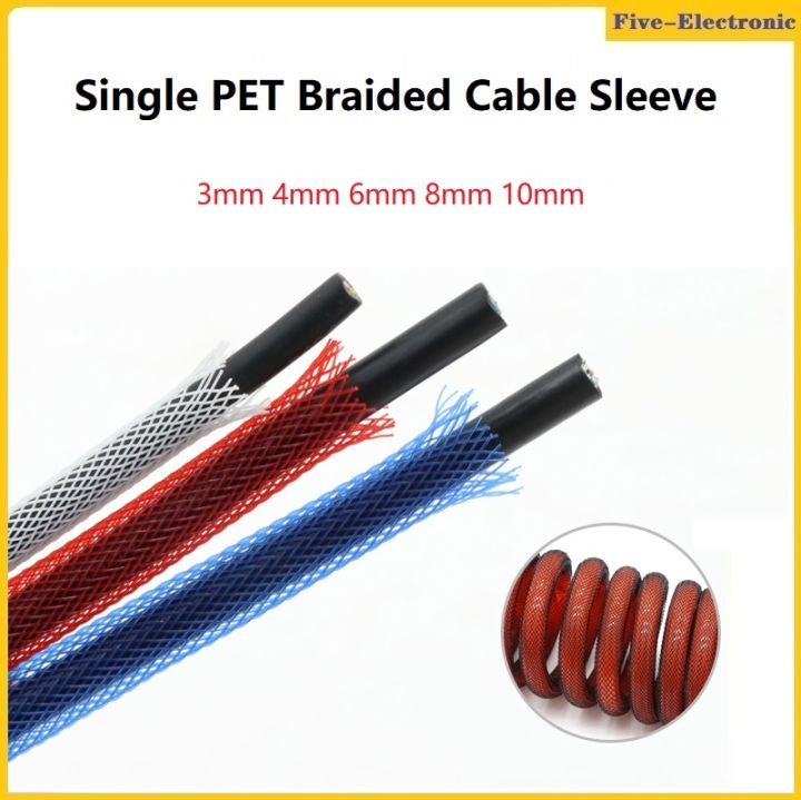5M Braided Cable Sleeve 3mm 4mm 6mm 8mm 10mm Single PET Expandable ...