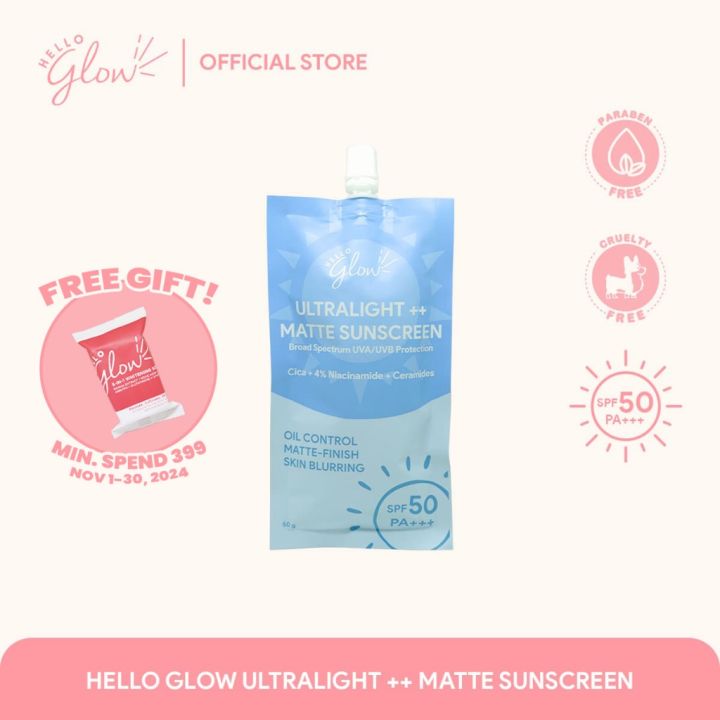 Hello Glow Ultralight ++ Matte Sunscreen SPF50 50g | Lazada PH