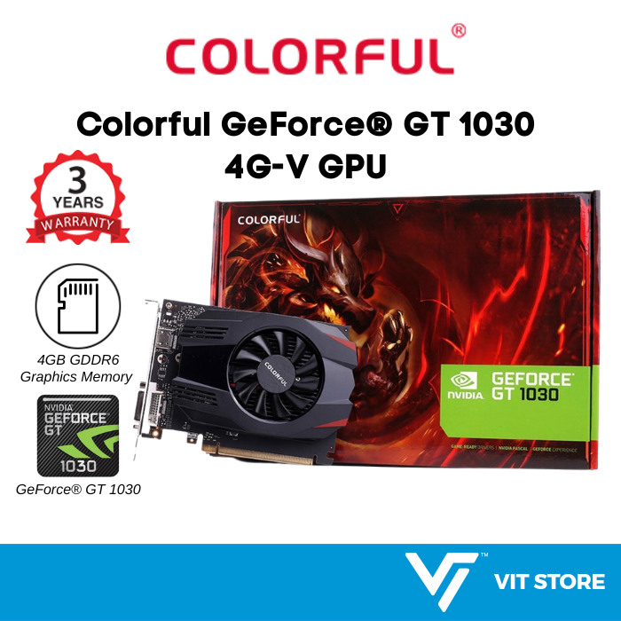 Colorful GeForce GT1030 GPU 4GB GDDR6, ATX Form Factor, 64bit, 1152Mhz ...