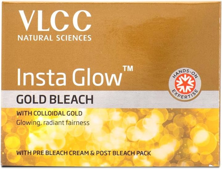 "VLCC Insta Glow Gold Bleach with colloidal gold glowing radiant ...