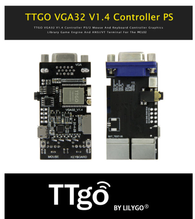 ESP32 TTGO VGA32 V1.4 controller PS/2 mouse keyboard controller graphics library game engine/VT ...