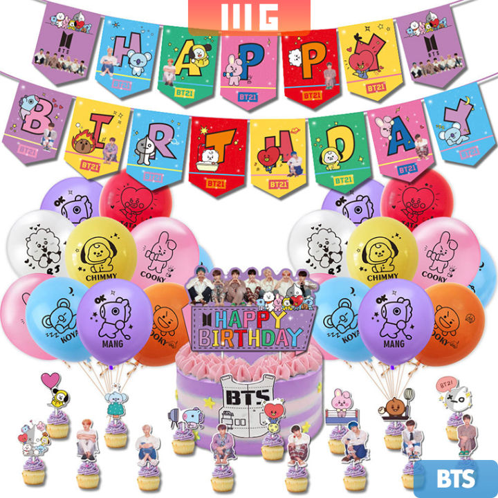 BTS theme birthday party decoration set balloon banner cake toppers ...