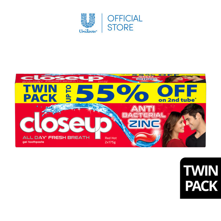 Closeup Gel Toothpaste with Antibacterial Zinc Red Hot 175g Twin Pack ...