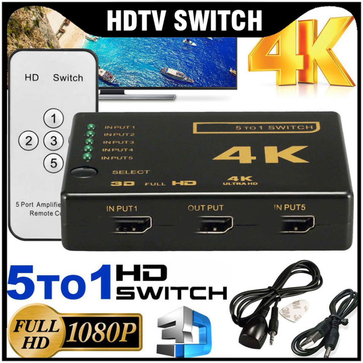 5 / 3 Ports Ultra HD 4K x 2K HDTV Switch 5x1 Switcher Selector 3D 1080p ...