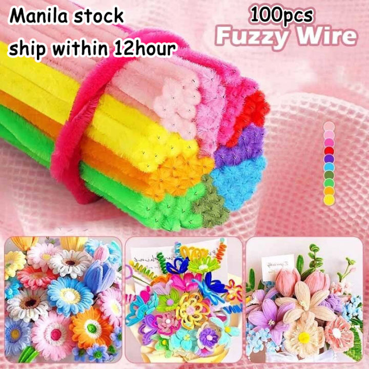 Ready Stock 6-8MM Fuzzy Wire Chenille Stems Pipe Cleaner Craft Flower ...