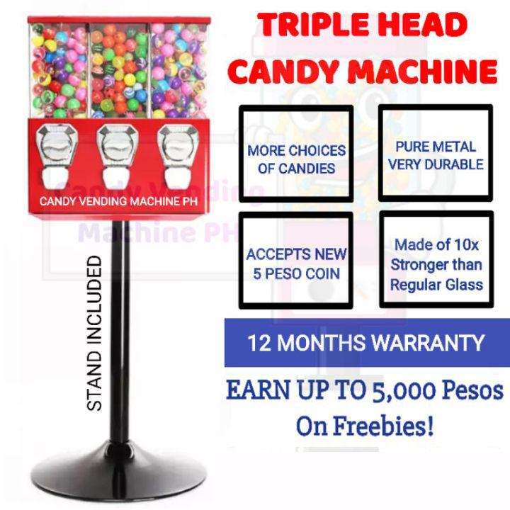 Triple Head Candy Vending Machine with Stand and FREEBIES | Lazada PH