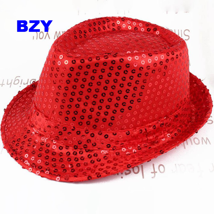 BZY New Fashion Men Women Glitter Sequin Fedora Trilby Cap Dance Jazz ...
