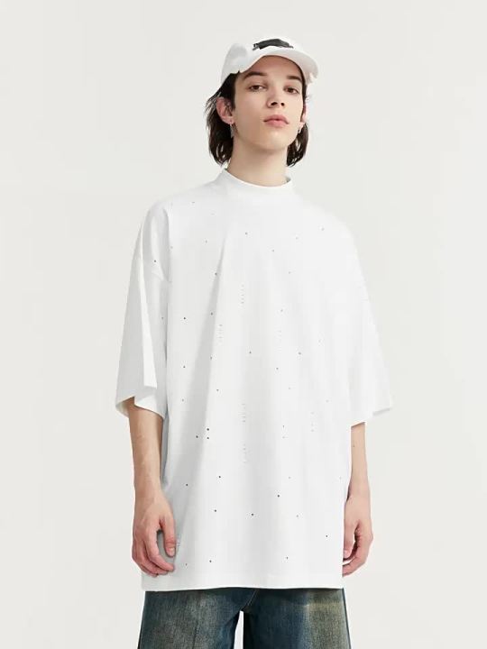 INF Men's Clothing Five-Pointed Star Cut Ripped T T-shirt 2024 Spring ...