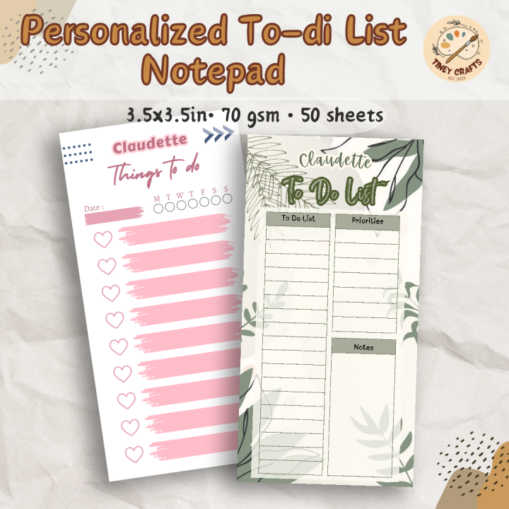 Personalized 50 Sheets TO-DO LIST Notepads | Tearable Memo Pad ...
