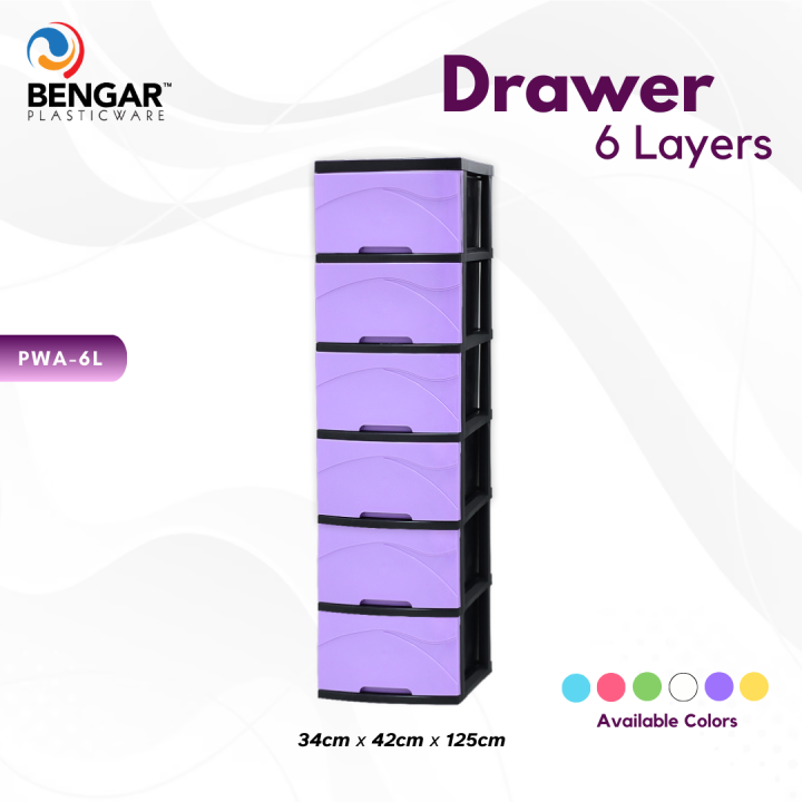 BENGAR PLASTICWARE 6 Layer Plain Design Drawer Cabinet Wardrobe Storage ...