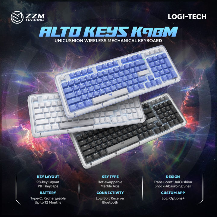 Logitech Alto Keys K98M UniCushion Wireless Hotswappable Backlit Mechanical Keyboard ZZM Trading ...