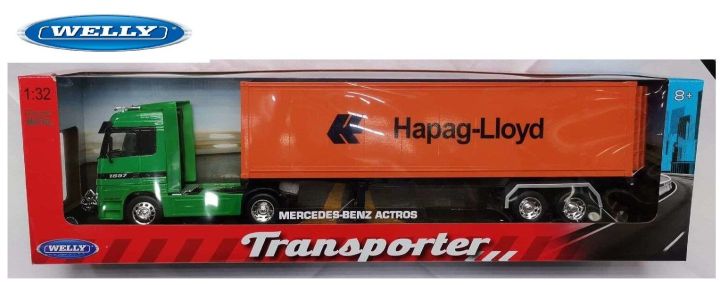 WELLY 1:32 METAL DIE CAST MERCEDES ACTROS TRACTOR TRAILER CONTAINER ...