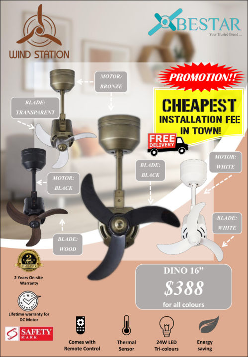 BESTAR DINO 16" Designer Corner DC Ceiling fan with Remote Control ...