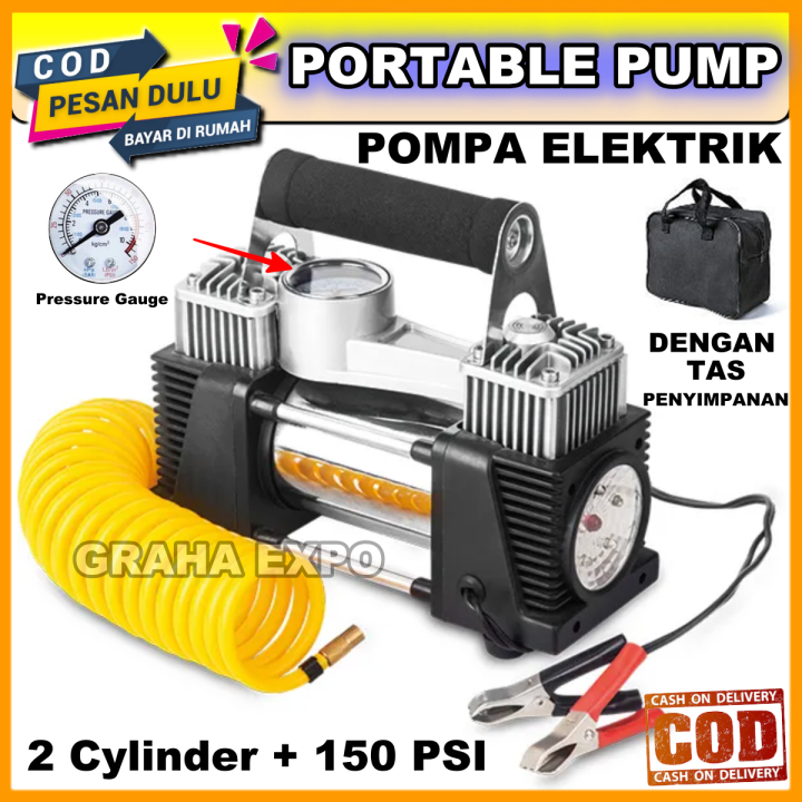 Pompa Angin Ban Bus / Truk Mobil Motor Compressor Double Cylinder 12V ...