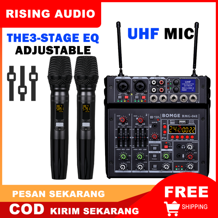 RISING AUDIO 04E karaoke Audio mixer ,4 Channel Sound Mixer With Dual UHF Wireless Mic, Sound ...