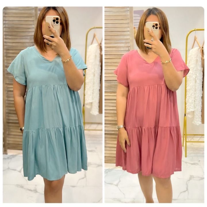 Yamari.Ph Stacy Plus Size V Neck Challis Midi Dress | Lazada PH