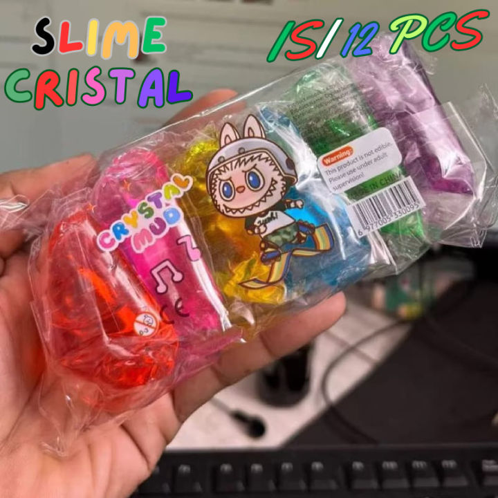 Paket Slime Bantal Cristal Mud Playdough Isi 12 Pcs - 6 Warna - Sanrio Labubu Dino Squishy Toys ...