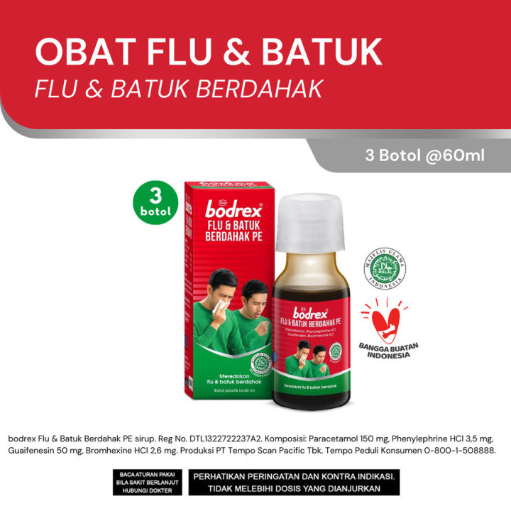 Bodrex Flu & Batuk Berdahak Syrup 60 ml x 3 Botol [Exp : 08.2026 ...