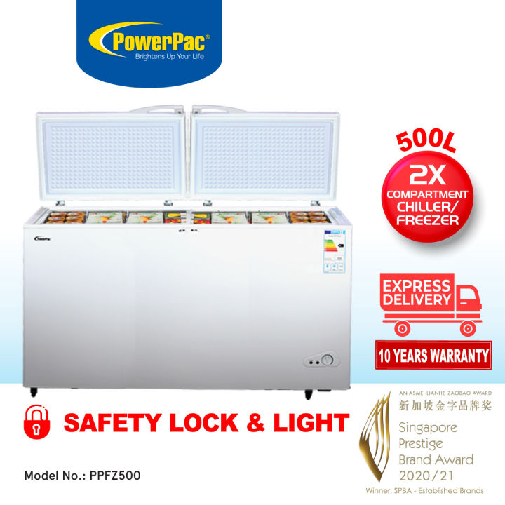 PowerPac Chest Freezer 2 Door CFC Free, Chiller & Freezer 500L (PPFZ500 ...