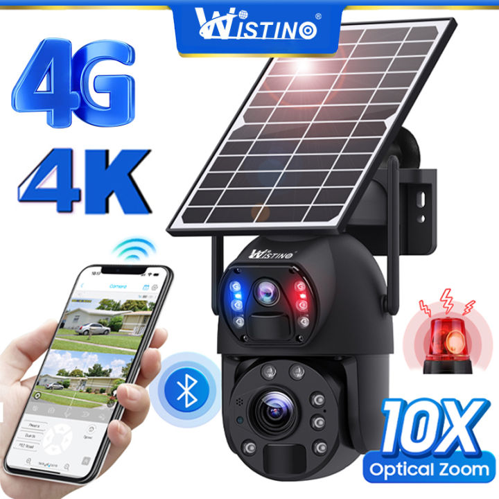 Wistino Dual Lens 4G Solar CCTV Camera Optical 10X ZOOM 8MP 4K Vedio Recording Auto Tracking ...