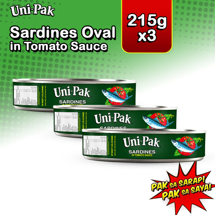 Uni-Pak Sardines Oval in Tomato Sauce 215g Set of 3 | Lazada PH