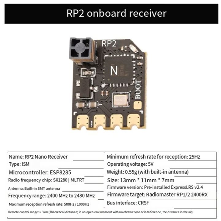 RP2 V2 ExpressLRS 2.4GHz Nano Receiver Long Range Low Latency High ...