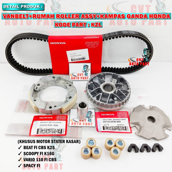 Vanbelt + Rumah Roller Assy + Kampas Ganda Honda Beat Fi Vario 110 Fi Stater Kasar Kode KZL/GFM ...