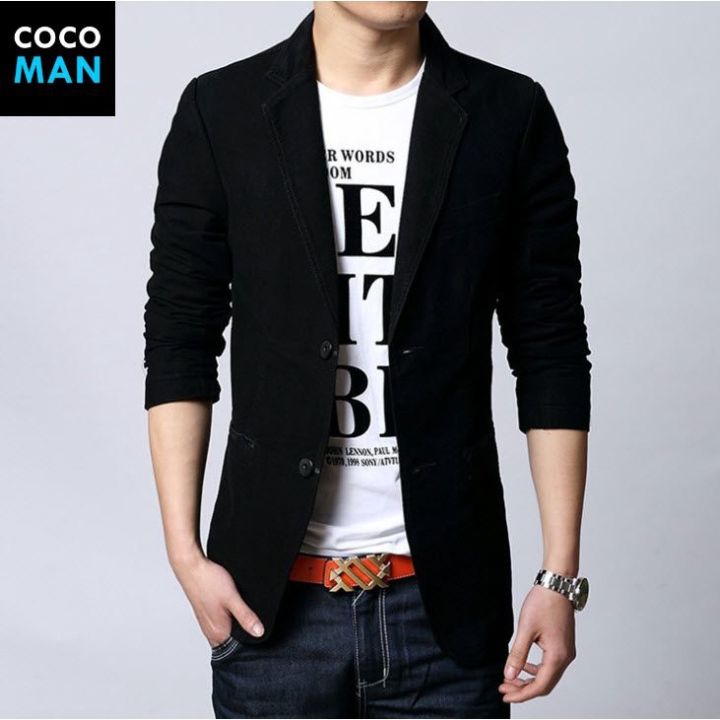 COCO-MAN พร้อมส่ง เสื้อสูทผู้ชาย สีดำ กระดุม 2 เม็ด แต่งกระเป๋าข้าง สูท ...